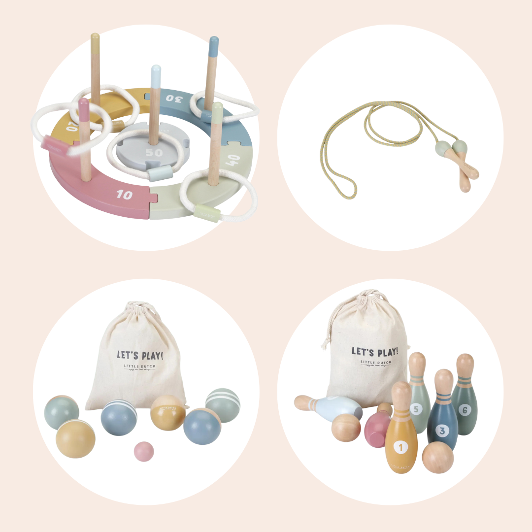 Little Dutch Bowling Set, Ring Toss Game, Boules Play set and Skipping ...